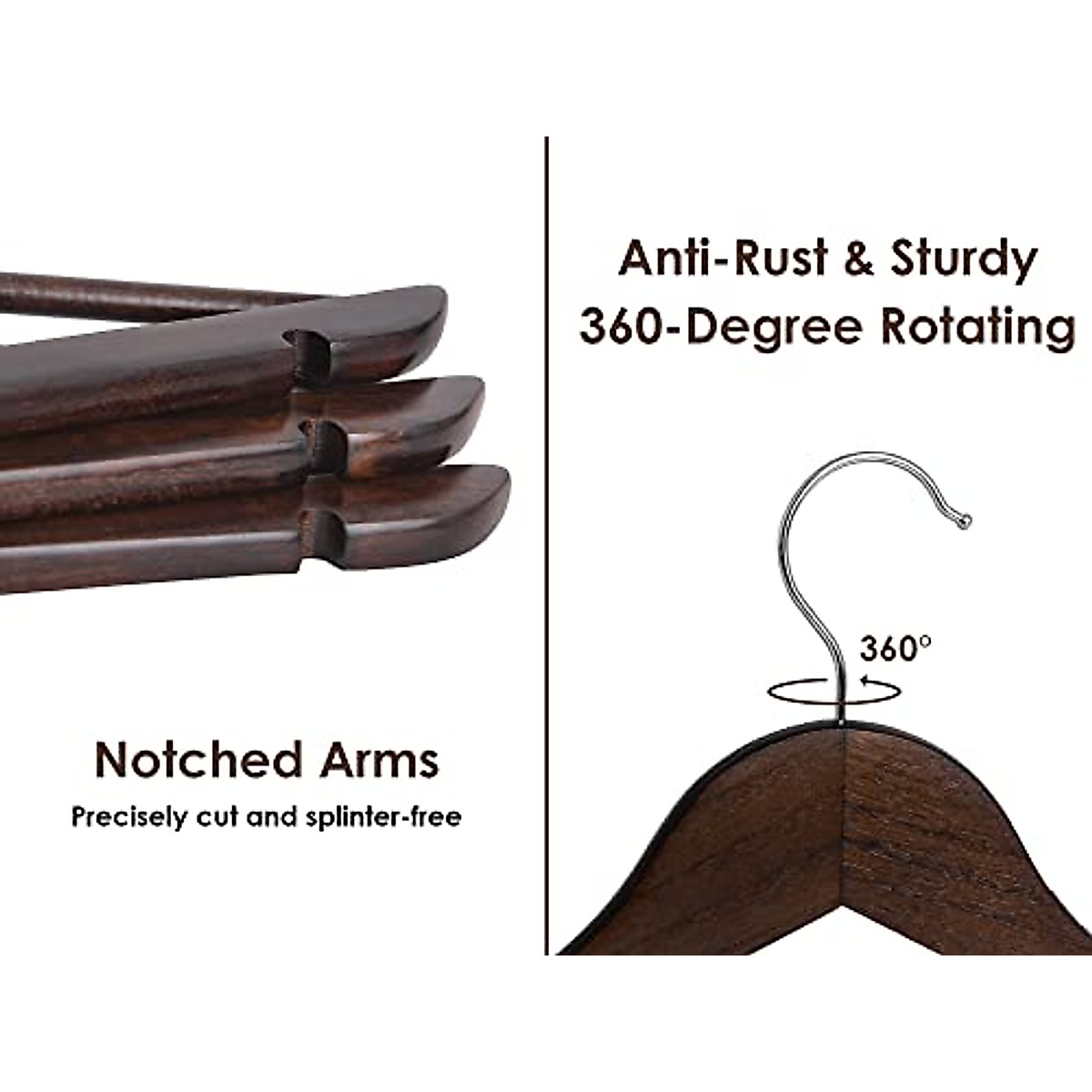 StorageWorks Wooden Coat Hanger, Wood Clothes Hangers 20 Pack, Walnut Color, Natural Wood Hangers for Coats, Shirts, Jackets, Pants, Suits