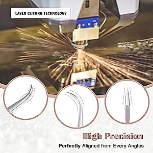 LANKIZ Eyelash Extension Tweezers Stainless Steel Straight and Curved Volume Lash Tweezers Set for Eyelash Extension Professional-Rose Gold