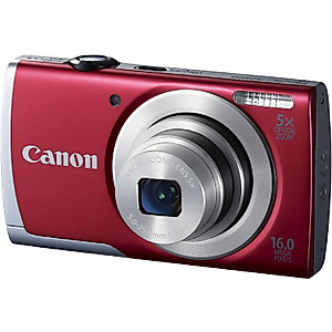 Canon PowerShot A2500 16MP Digital Camera with 5x Optical Image Stabilized Zoom with 2.7-Inch LCD (Red) (Renewed)