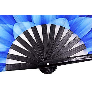 Amajiji Large Folding Fan, Rave Festival Accessories for Men/Women, Chinease/Japanese Bamboo Hand Fan, Performance Decoration Gift Dance Handheld Fan (Blue Flowers)