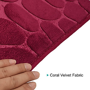 CASA -J 2pcs Memory Foam Bath Mat 31.49" x 19.68", Cobblestone Embossed and Non-Slip Bath Rugs Machine Washable Suitable for Showers Sink Bathtub,Red