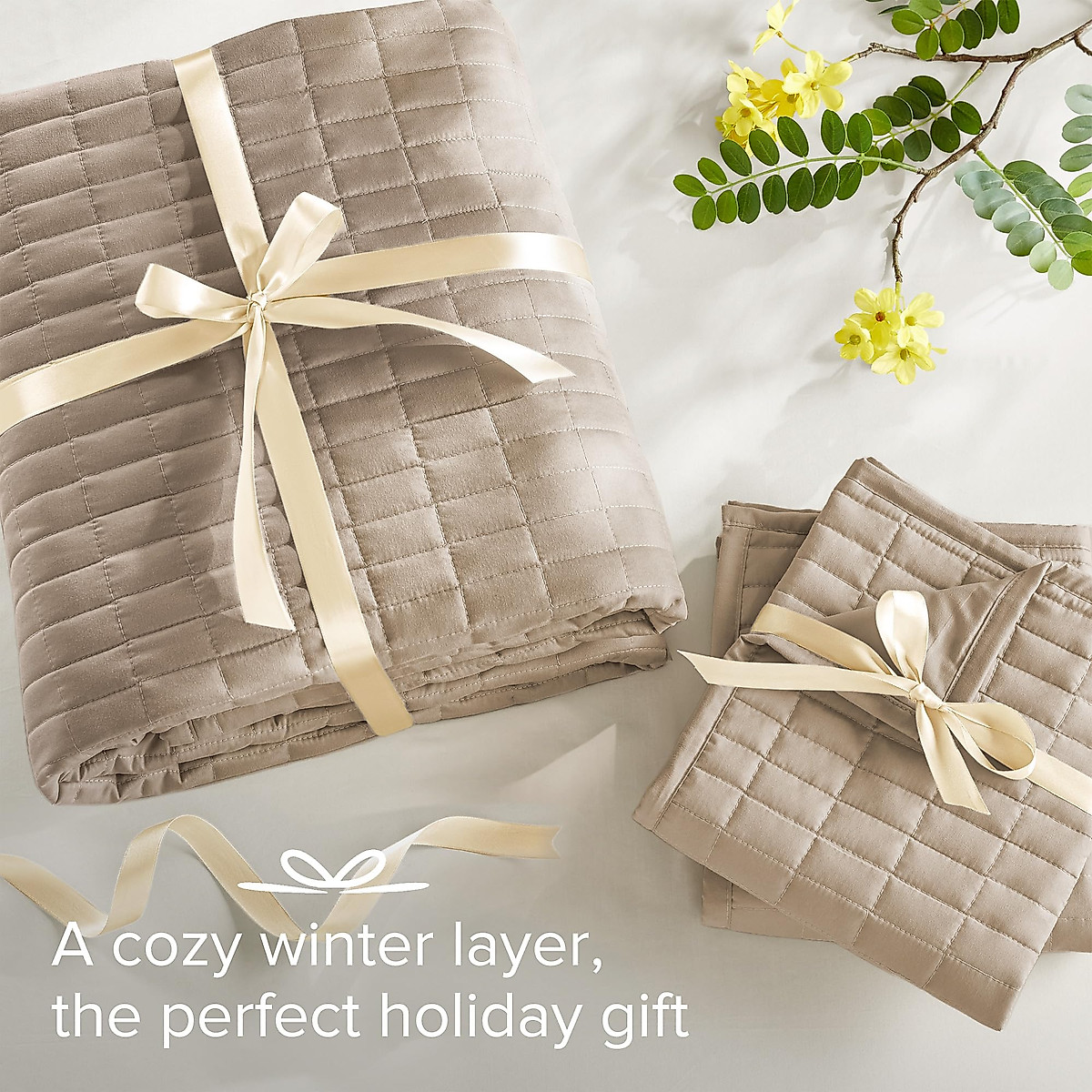 Comfort Spaces Kienna Quilt Set-Luxury Double Sided Stitching Design Summer Blanket, Lightweight, Soft, All Season Bedding Layer, Matching Sham, Taupe, Coverlet Full/Queen(90"x90") 3 Piece