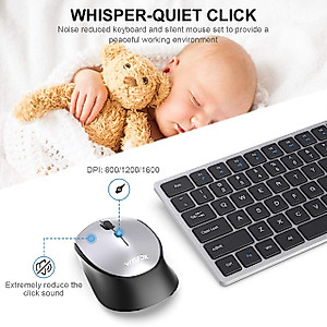 Wireless Keyboard and Mouse Combo, WisFox 2.4G Full-Size Slim Thin Wireless Keyboard Mouse for Windows, Computer, Desktop, PC, Laptop Mac (Silver and White)