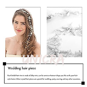 Unicra Starfish Bride Wedding Hair Vine Pearl Bridal Headband Headpiece Beach Wedding Hair Accessories for Women and Girls (A Silver)