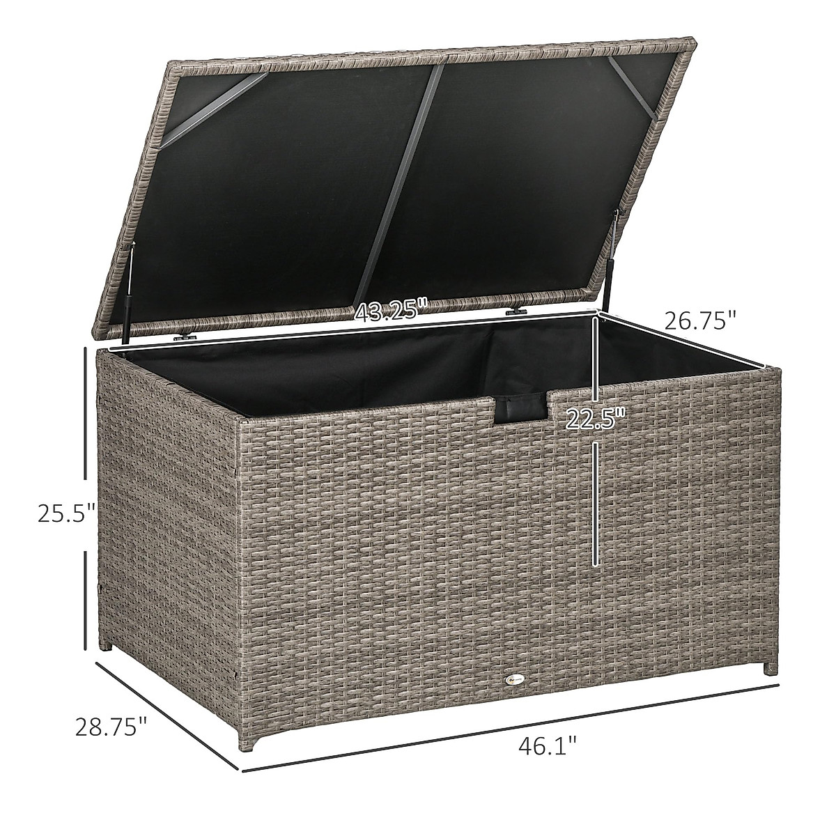 Outsunny 113 Gallon Deck Box, Rattan Outdoor Storage Box, Waterproof Storage Container for Indoor, Patio Furniture Cushions, Pool Supplies, Garden Tools, Gray