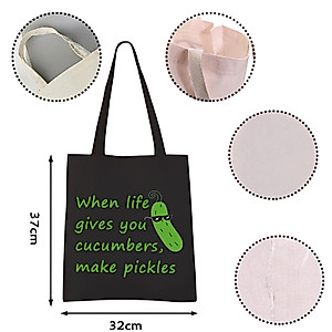 VAMSII Pickle Gifts for Pickle Lover Tote Bag When Life Gives You Cucumbers Make Pickles Shopping Bag Cucumber Lover Funny Bag Gifts(Make Pickles Tote)