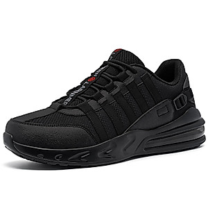 LARNMERN Non Slip Work Shoes for Men Fashion Walking Sneakers Kitchen Chef Slip Resistant Shoe Waterproof Food Service Casual Working Footwear Air Cushion, Black 10.5