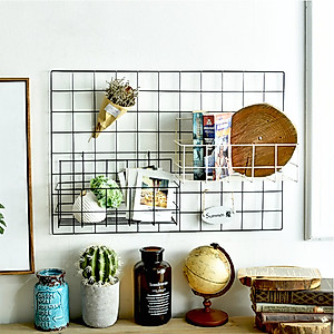 Pulatree Grid Photo Wall(Set of 2), Grid Wall Decorative Iron Rack Clip Photograph Wall Hanging Picture Wall, Ins Art Display Wall Grid 2 Packs 25.6 x17.7inch (Black)