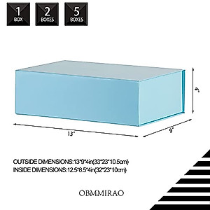 OBMMIRAO Upgrade 1 Pcs Blue 13x9x4 Inch Hard Large Gift Box with Lid, Foldable Magnetic Gift Boxes,Groomsman Box Bridesmaid Proposal Box, Reusable Gift Boxes for Clothes
