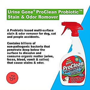 Urine Gone ProClean Stain and Odor Remover, Multi-Surface, Eliminates Tough Dog Cat People Stains, and Odor on Wood, Carpet, Vinyl, and Tile Floors, 20 Fl Oz