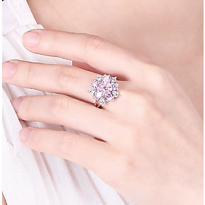 Awmnjtmgpw 925 Sterling Silver Romantic Flower Zircon Ring Fashion Pink Diamond Set Cherry Blossom Ring Women's Fashion Wedding Engagement Ring Size 6-10 (Size 8)