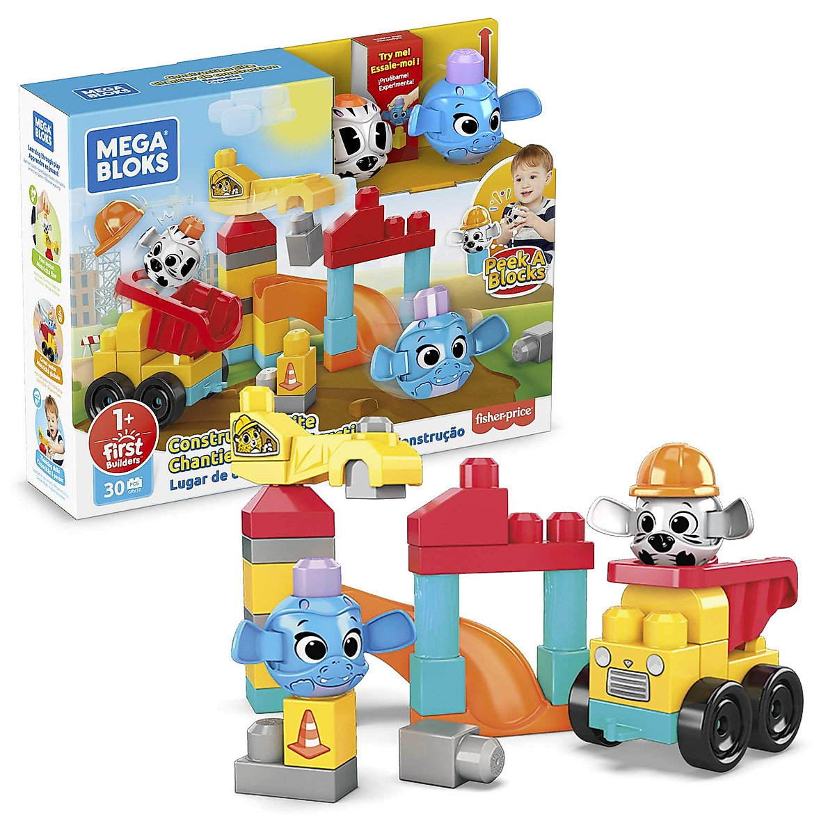 Mega Bloks Peek A Blocks Construction Site, Building Toys for Toddlers (30 Pieces)