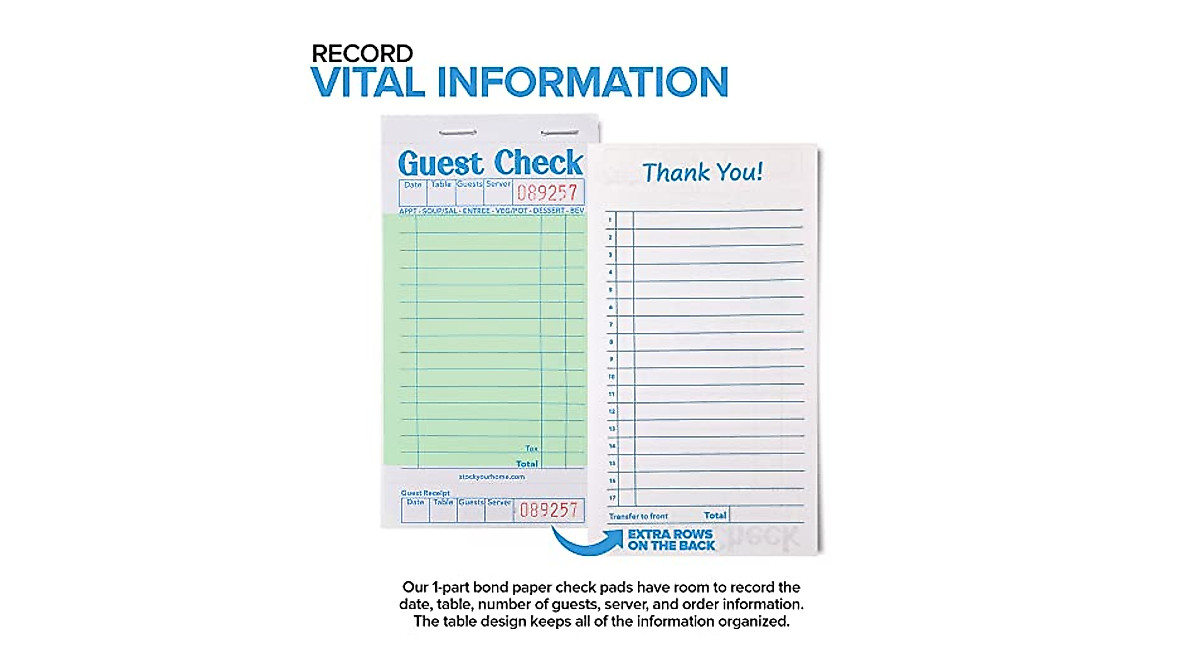 Stock Your Home Green Guest Check Books - Organize Orders