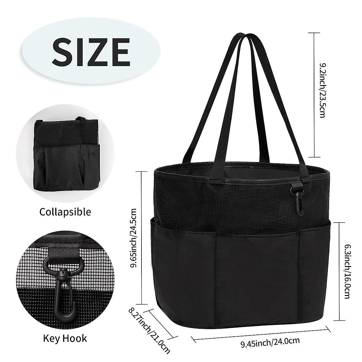 Travel Toiletry Bag, Large Capacity Toiletry Bag for Women Men, Mesh Shower Tote Bag, Quick Dry Shower Caddy Portable Toiletry Bath Bag Organizer for Bathroom, Gym, Beach, Swimming, Traveling, Black