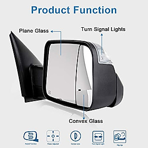 ECCPP Tow Mirrors Replacement fit for 2002-2008 for Dodge for Ram 1500 2500 3500 Tow Mirrors Power Heated Turn Signal Lights Pair Mirrors Driver Side and Passenger Side Manual Flip up