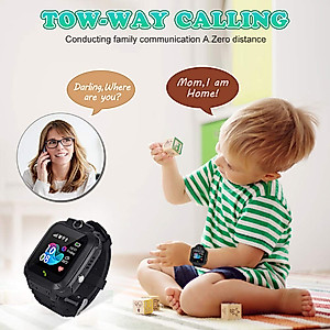 Kids Smart Watch, IP67 Waterproof LBS Positioning Watch HD Touch Screen, with SOS Two-Way Call Clock Camera SIM Card Slot Compatible with iOS and Android（Black）