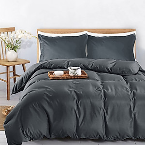 MOONLIGHT20015 Grey Duvet Cover Full - Soft 3 Piece Quilt Cover Brushed Microfiber Bedding Duvet Covers with Button Closure, 1 Full Size Duvet Cover 80x90 inches and 2 Pillow Shams
