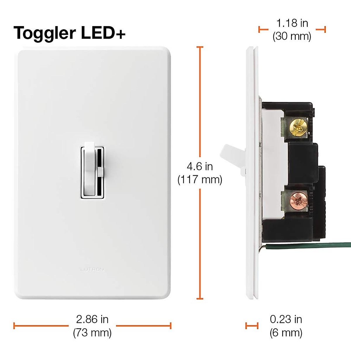 Lutron Toggler LED+ Dimmer Switch for Dimmable LED, Halogen and Incandescent Bulbs, 150 Watt, Single-Pole or 3-Way, TGCL-153PH-WH, White