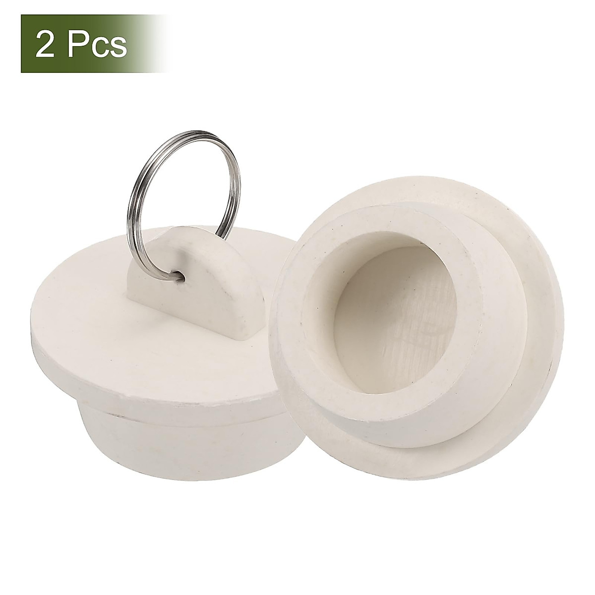 uxcell 2Pcs Tub Stoppers, Rubber Bathtub Stoppers 1-1/4&quot; Kitchen Sink Drain Stopper, Bathroom Drain Plug with Pull Ring and 15&quot; Stainless Steel Beaded Chain, White
