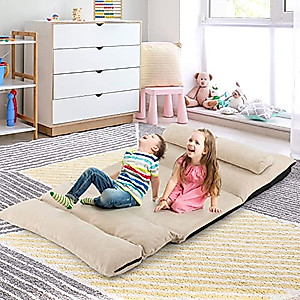 TUOCHUFUN Fluffy Lazy Sofa, Adjustable Floor Sofa Bed with 2 Lumbar Pillows (Beige)