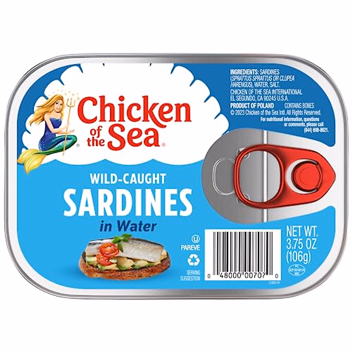 Chicken of the Sea Sardines in Water, Wild Caught, 3.75 oz. Can (Pack of 18)