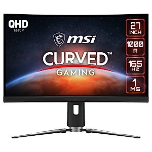 MSI MPG ARTYMIS 273CQR, 27" Gaming Monitor, 2560 x 1440 (QHD), VA, 165Hz, FreeSync Premium, HDR 400, HDMI, Displayport, USB C, Tilt, Swivel, Height Adjustable