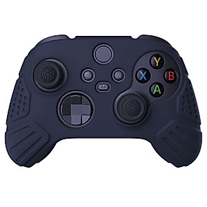 PlayVital Guardian Edition Black Ergonomic Soft Anti-Slip Controller Silicone Case Cover, Rubber Protector Skins with Black Joystick Caps for Xbox Series S and Xbox Series X Controller