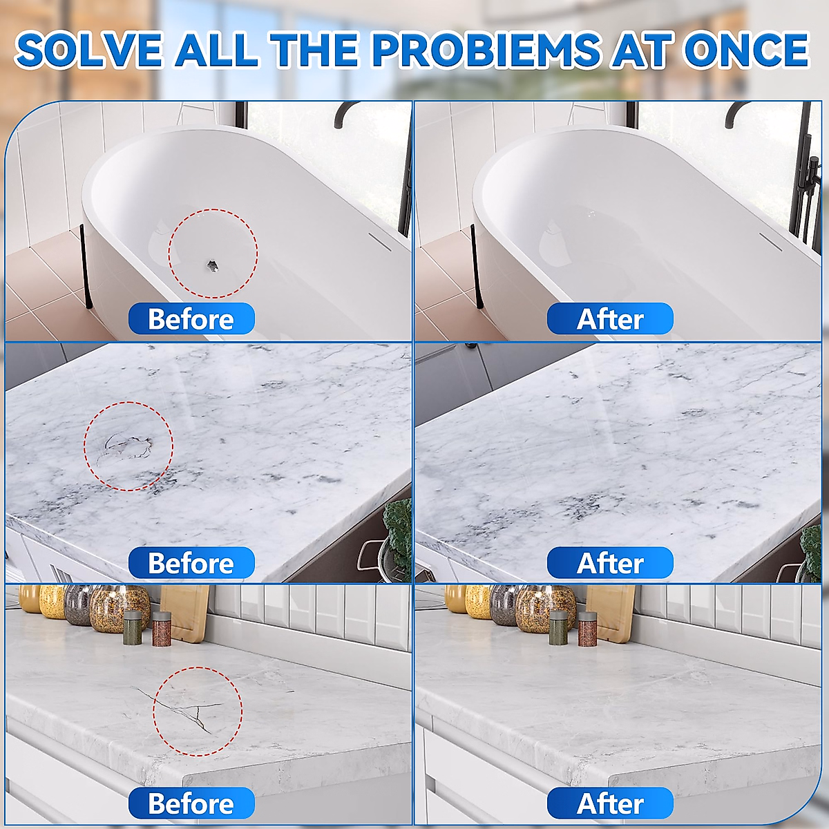 Quartz Countertop Chip Repair Kit, White Granite Repair Kit, Marble Repair Kit, Porcelain Repair Kit for Granite, Marble, Quartz Stone, Porcelain and Other Stone Surface Crack Quartz Chip Repair Kit