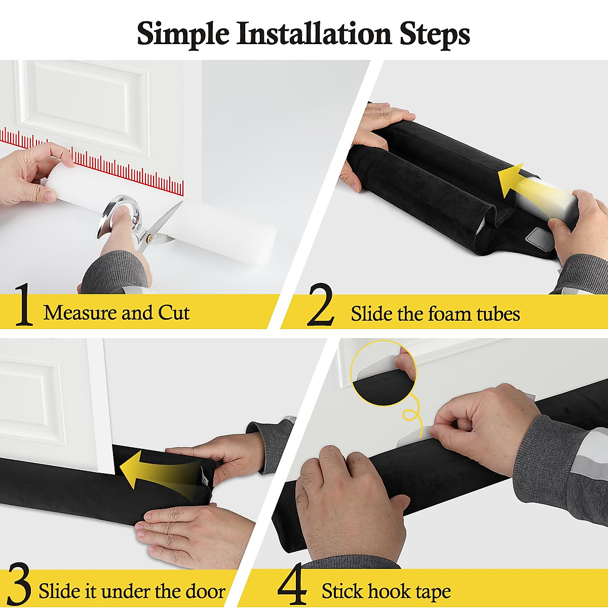 fowong Under Door Draft Stopper 30" to 36" Adjustable Draft Stopper for Bottom of Door, Soundproofing Noise Blocker Seal Gap up to 1.7", Easy to Install, Black