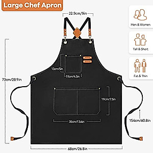 NLUS Chef Apron for Men, Heavy Duty Cotton Canvas Apron Cross Back Apron with Adjustable Straps and Large Pockets
