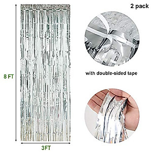 Twinkle Star 2 Pack Photo Booth Backdrop Metallic Tinsel Foil Fringe Curtains Environmental Background for Birthday Wedding Party Christmas Decorations (Silver)