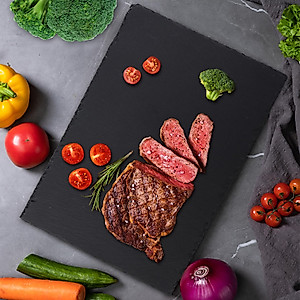 Lidesheng 5 Pack 13''x9'' Black Slate Cheese Board Slate Stone Plates with Natural Edge Square Serving Tray Coaster for Fruit Dessert Appetizer Cake Fruit Meat Kitchen Dining Party