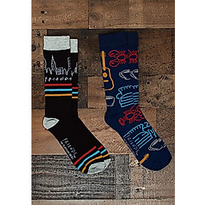 Hyp Friends TV Show All Over Print and Striped Pattern Men's Crew Socks 2 Pair Pack