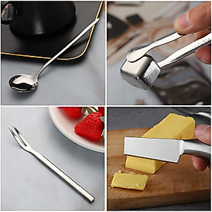 Spreader Knife Set Cheese Butter Spreader Knife Set Stainless Steel Cheese Butter Slicer Knives Cheese Spatula Set with Mini Serving Tongs Spoons Forks for Birthday Wedding Christmas (25)