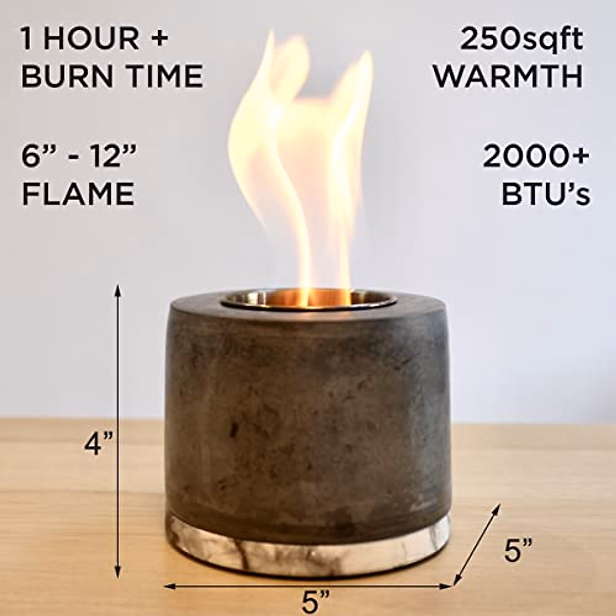 ROUNDFIRE Concrete Tabletop Fire Pit - Ethanol Fire Pit, Fire Bowl, Mini Personal Fireplace for Indoor & Garden - Bio Ethanol Fuel