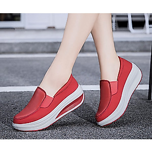 Women's Platform Wedge Casual Moccasins,Arch Support Slip On Healthcare Work Leather Nurse Shoes (8.5,Red)