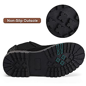 Harvest Land Girl Boots Kids Ankle Boots Warm Side Zipper Boots Low heel Short Booties Winter Snow Boots Anti-Slip Outdoor Shoes for Little Kids/Big Kids Black Size 2