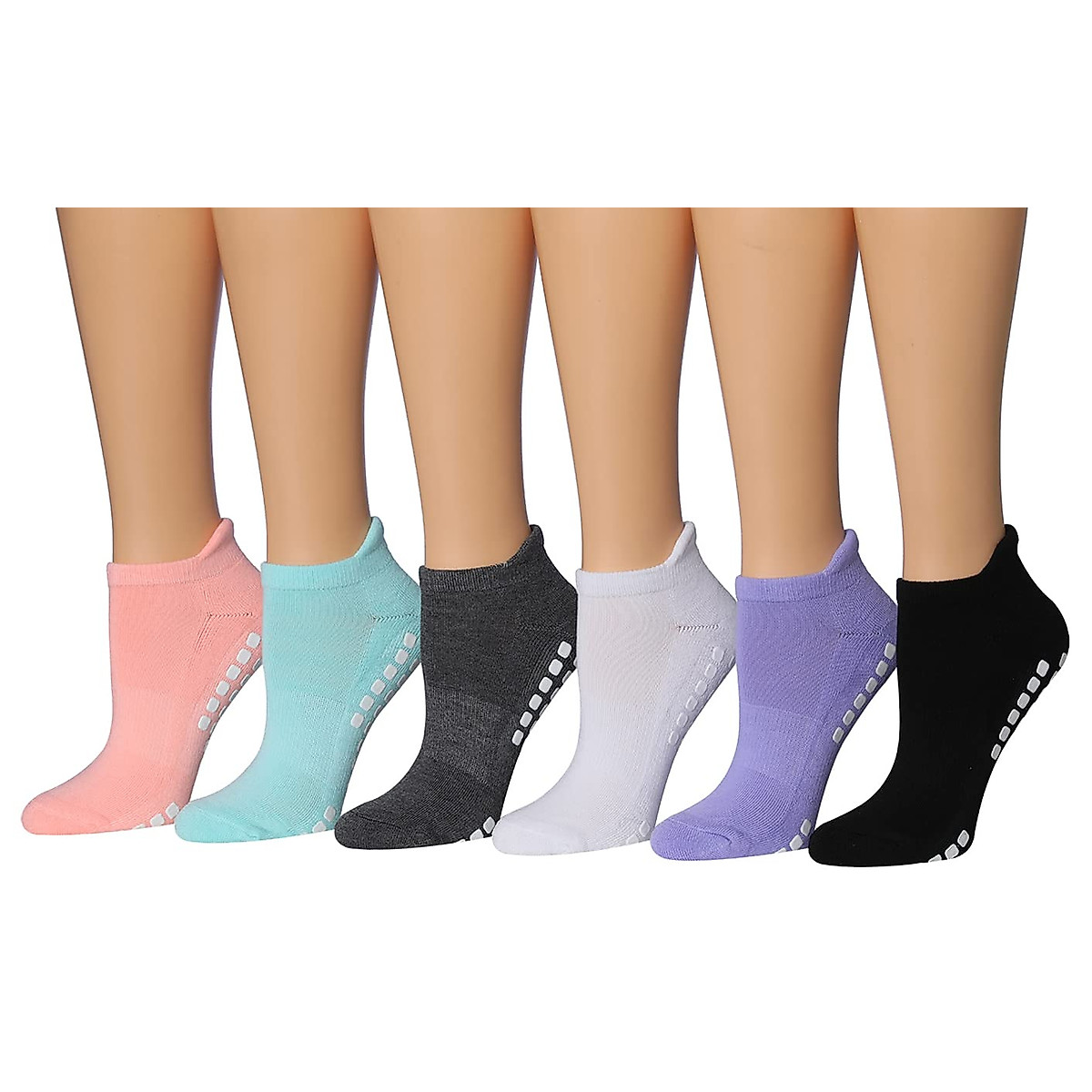RONNOX Women's 6-Pairs Anti-Skid Non-Slip Silicone-Gripper Low Cut Cushioned Socks, For Yoga Pilates & Barre, Small/Medium RY04-A-SM