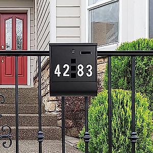 LAND·VOI Locking Mailbox with 4 Keys, Wall Mounted Metal Postbox，Nameplate, Newspaper Holder, Easy to Install, 3.4 x 11.8 x 13.3 Inches, Includes Vinyl Mailbox Numbers, Matt Black