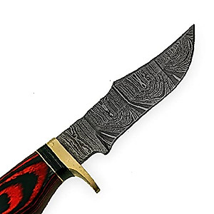 Custom Handmade Damascus Steel Hunting Knife/Skinning Knife SS-17452 (Red & Black Wood) (Red)