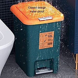Trash bin Step-On Pedal Trash Can，Rectangular Spring Top Garbage Can with Lid，Large Plastic Garbage Bin for Bathroom Living Room Kitchen Reusable (Color : Orange)