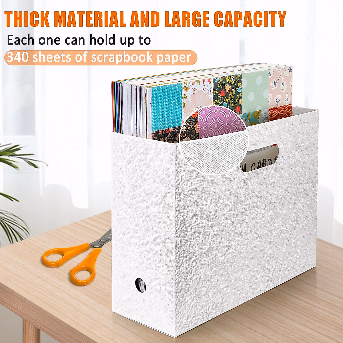 Foldable Scrapbook Paper Storage Organizer, 12x12 Scrapbook Paper Storage, Plastic File Organizer, White, 3 Pack