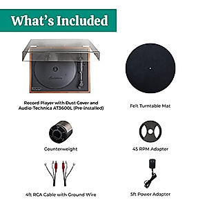 Electrohome Montrose Wireless Vinyl Record Player 2-Speed Belt-Drive Turntable, with Audio-Technica Stylus, Bluetooth, Vinyl-to-MP3 Recording, Speed Control Motor, Built-in Preamp, Wood Plinth (RR36)