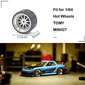 Carlomo 1/64 Scale Mini Alloy Wheels Tires with Axles S-Class Detail Up Kits for Professional Modified Diecast Model Vehicle Kit (S04-F)