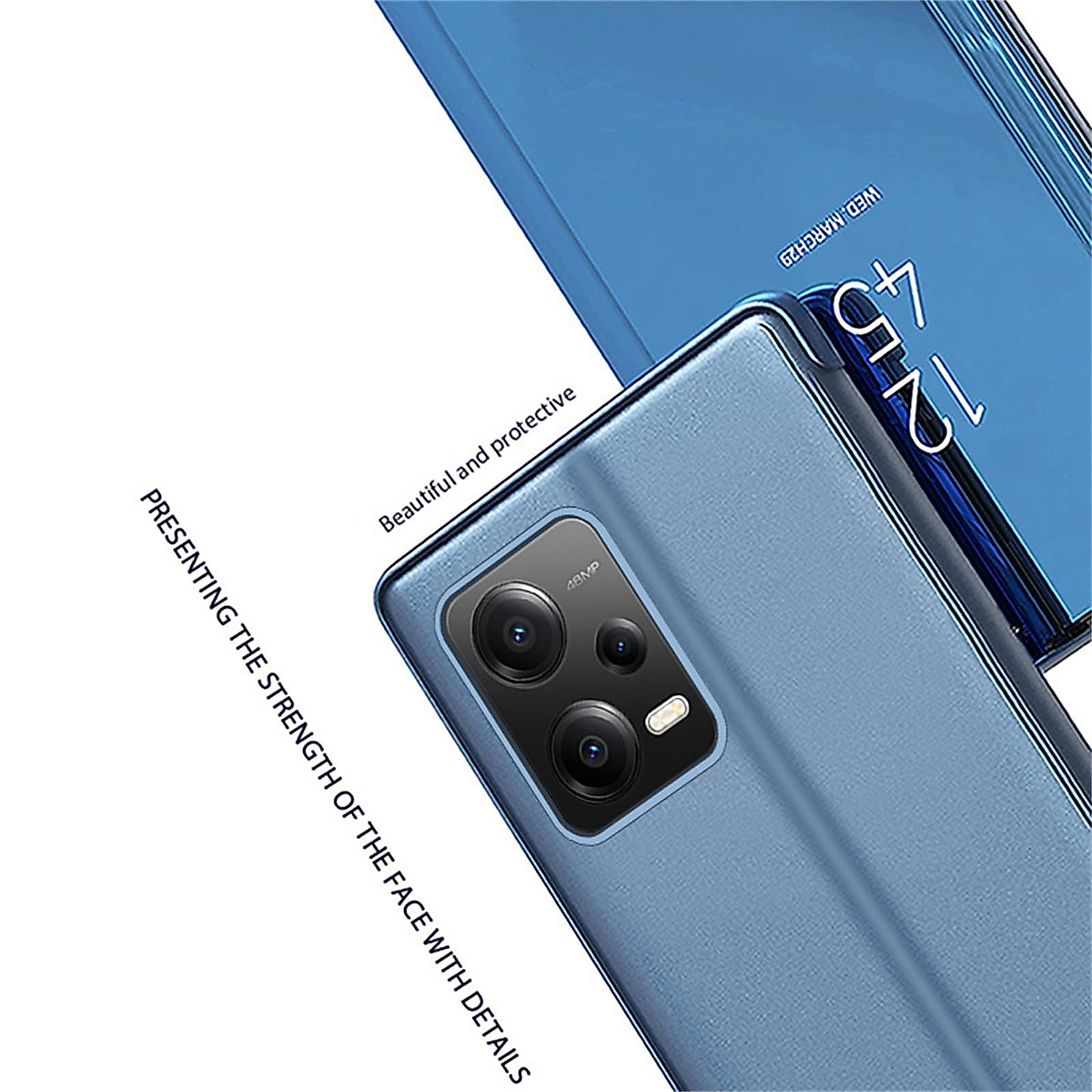 Ephoou Compatible with Xiaomi Redmi Note 12 5G Flip Case for Women, Luxury Clear Vanity Mirror Slim Shockproof 360° Full Body Protective Case for Xiaomi Redmi Note 12 5G/ Poco X5. JM-Black