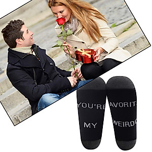 MBMSO 2 Pairs You are My Favorite Weirdo Socks Funny Couples Socks for Him Her Husband Wife Boyfriend Gift (2 Pairs Weirdo Socks)