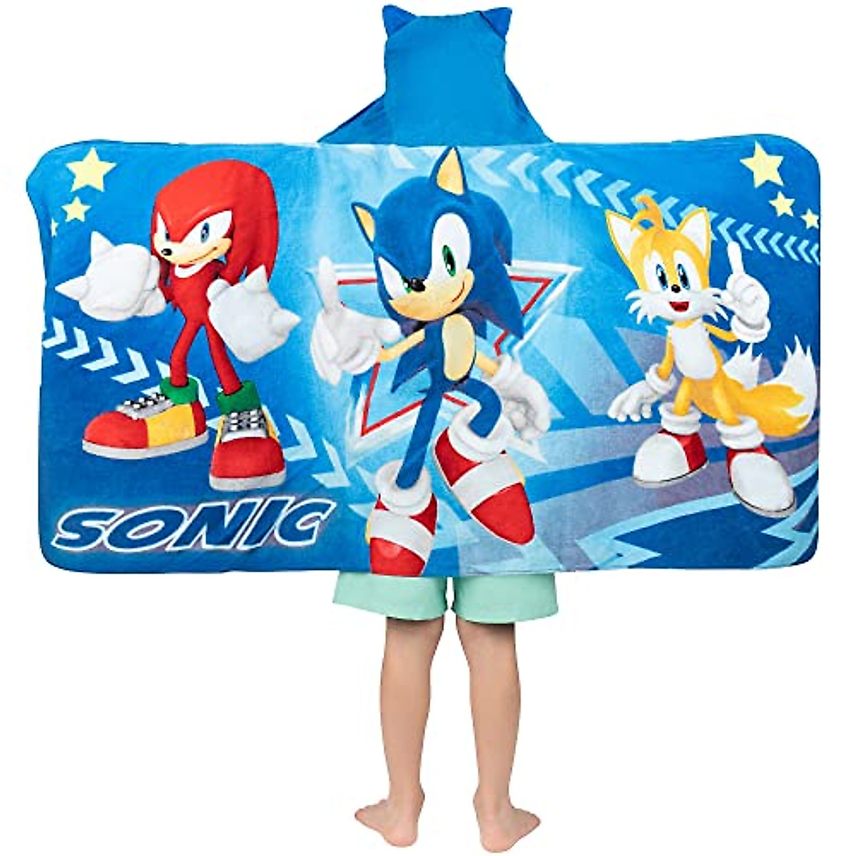Sonic The Hedgehog, Anime, Bath/Pool/Beach Soft Cotton Terry Hooded Towel Wrap, 24 in x 50 in, By Franco Kids