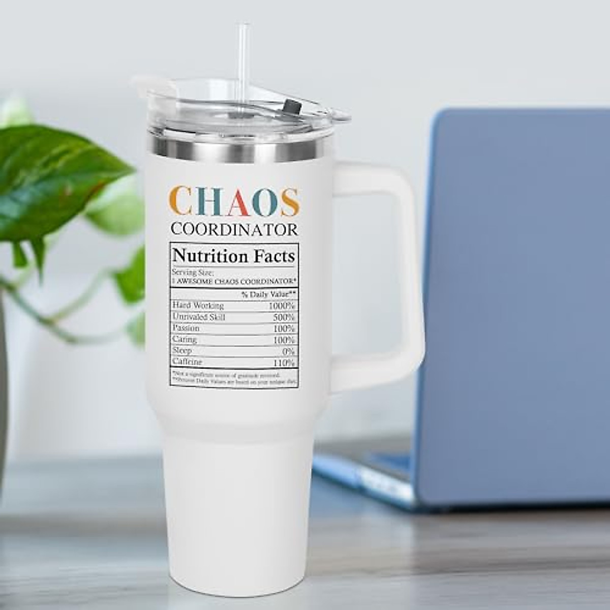TEEZWONDER Funny Gifts for Women - Chaos Coordinator Insulated 40 Oz Tumbler With Handle - Birthday Thank You Gifts for Women Friends Coworkers Boss Colleagues Employee Teacher Nurse