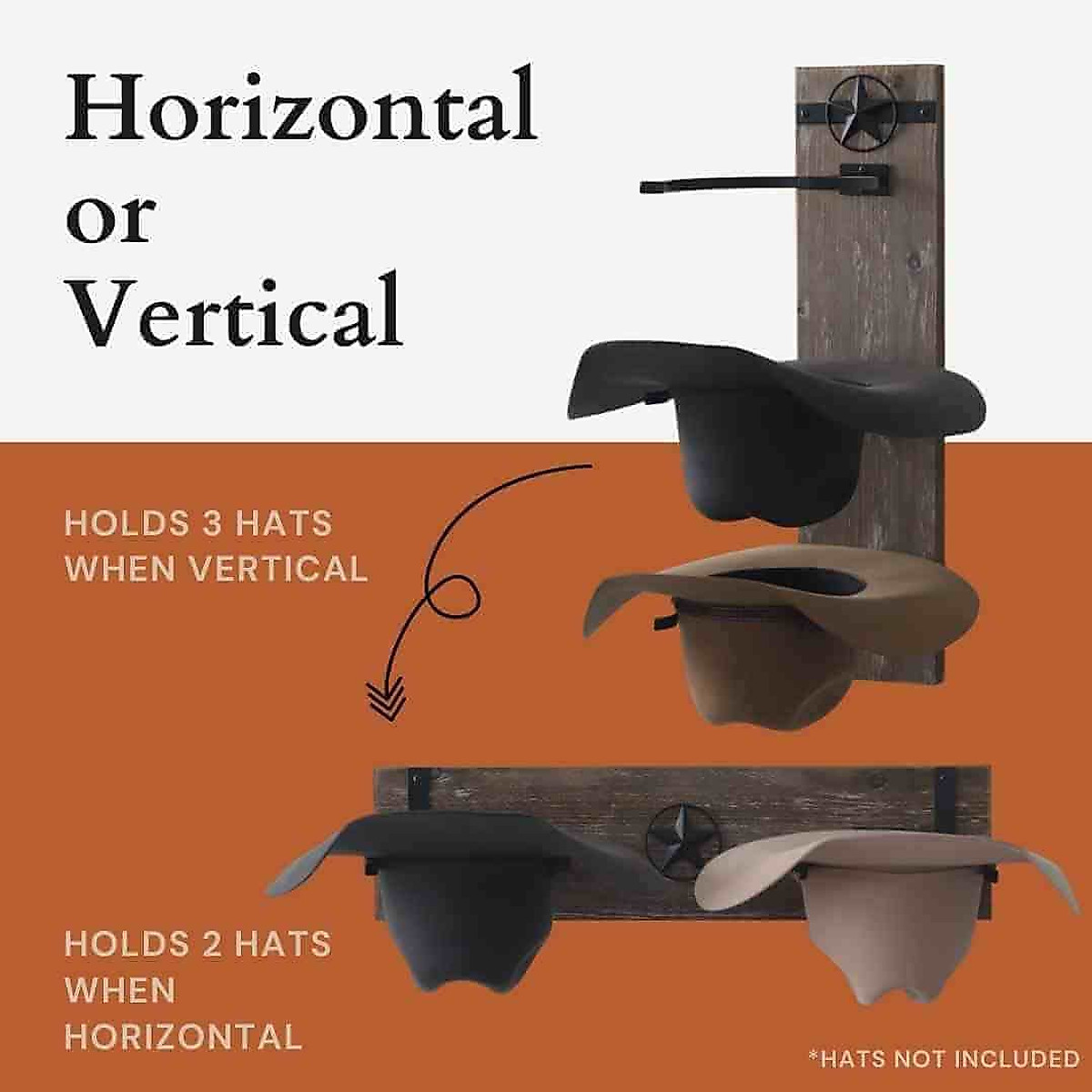 Ryker Ranch cowboy hat rack for wall | western hat rack for cowboy hats | rustic wood and metal cowboy hat hanger for wall | cowboy hat holder