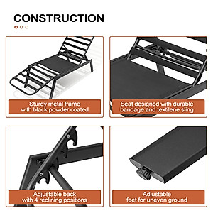 Patio Oversized Outdoor Patio Lounge Chairs set of 2,Metal Outdoor Pool Lounge Chair with Adjustable Backrest, Sunbathing Tanning Poolside Loungers for Backyard Porch Deck Lounger Recliner (Dark Gray)